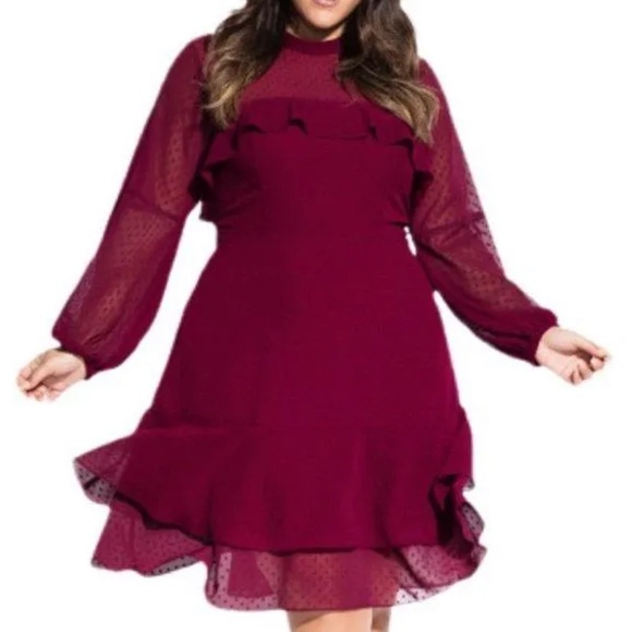 City Chic | Dresses | Nwt City Chic Dobby Flirt Dress In Ruby M8 | Poshmark